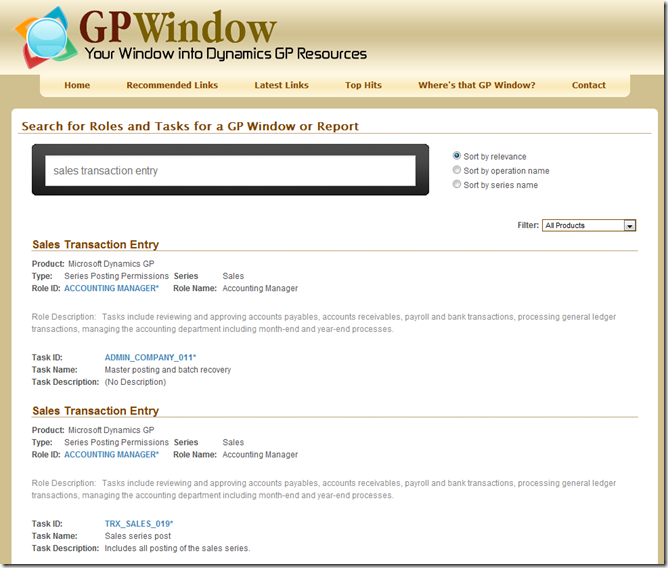 About Dynamics, Development and Life: Security Task/Role associated with a Dynamics GP Window